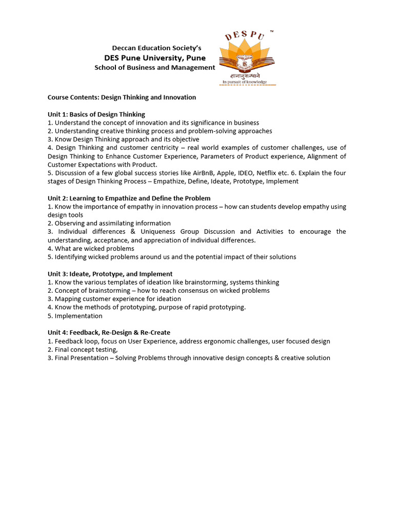 Design Thinking Course Overview Pdf
