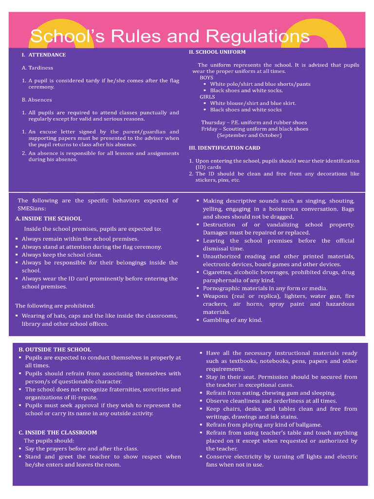 School's Rules and Regulations | PDF