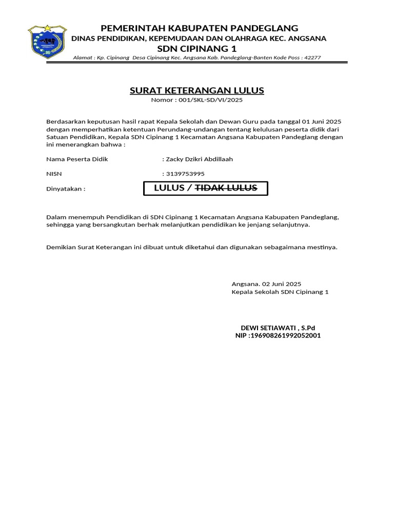 Blangko Surat Kelulusan | PDF