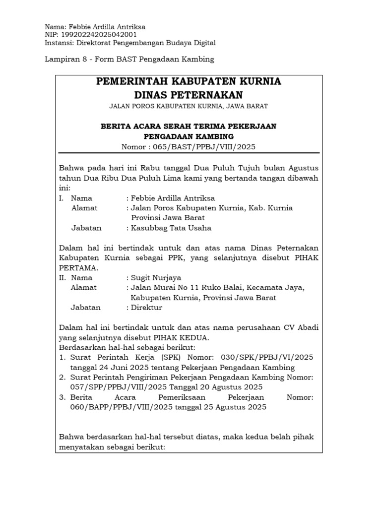 Febbie - Lampiran 7 - Form BAST Pengadaan Kambing | PDF