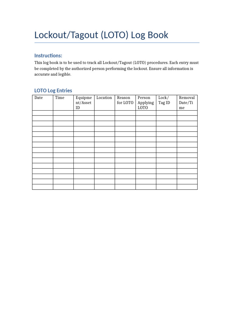 LOTO Log Book Instructions | PDF