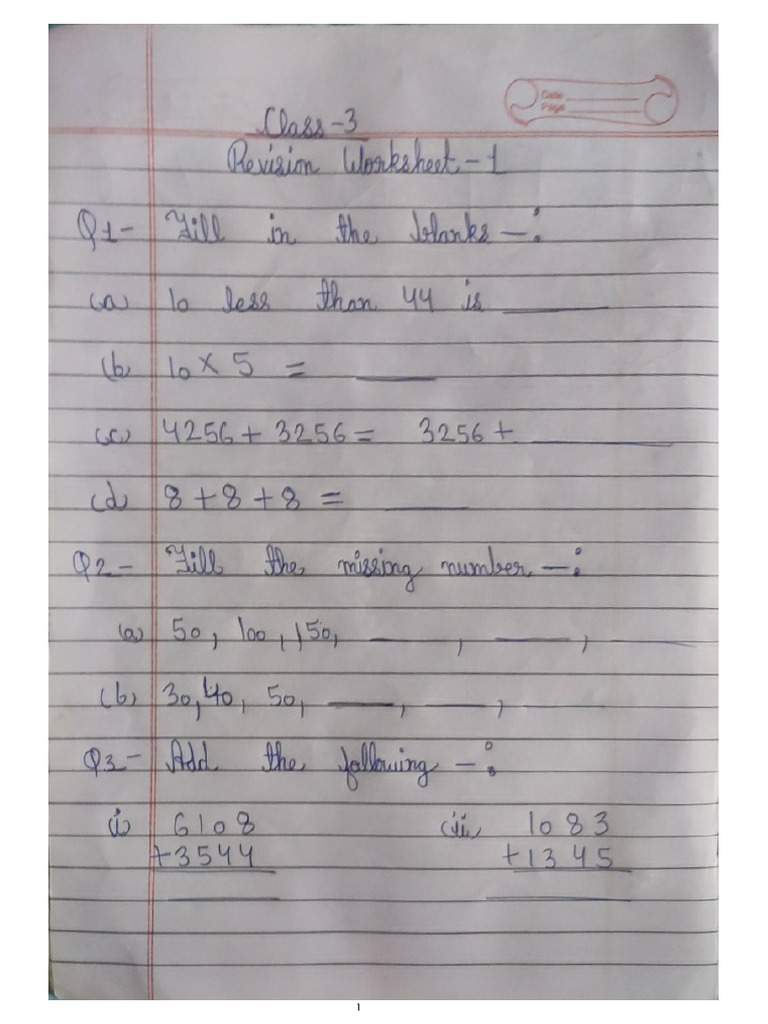 Class 3rd Worksheet | PDF