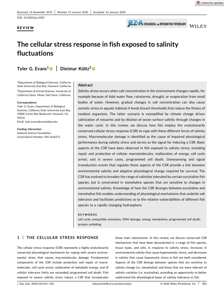 Fish Cellular Stress Response to Salinity | PDF | Cell Membrane ...