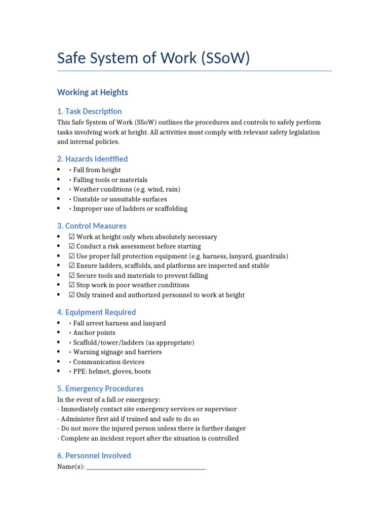 Safe Work Procedures for Heights | PDF