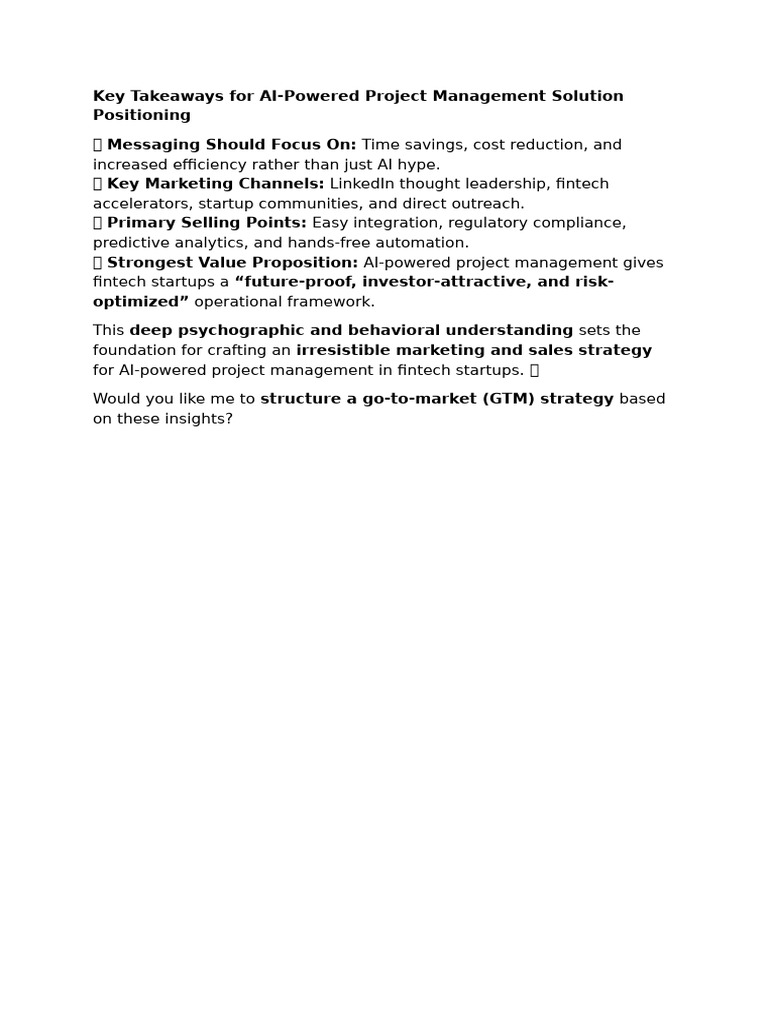 Key Takeaways For AI-Powered Project Management Solution Positioning | PDF