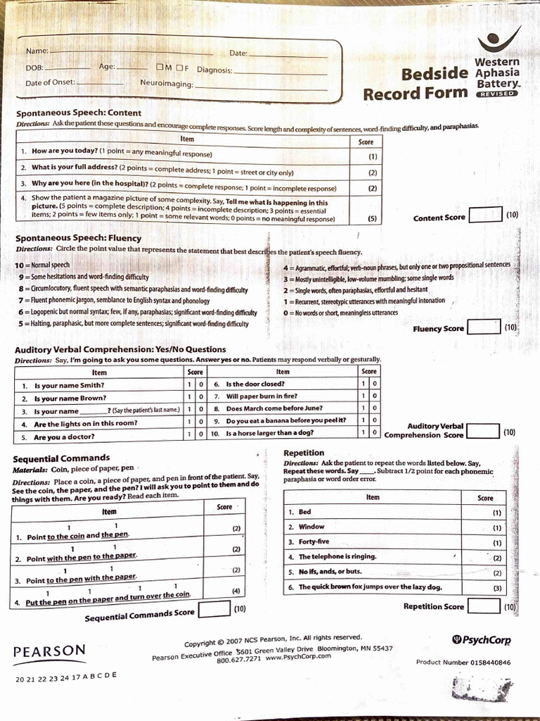 WAB Bedside Record Form | PDF
