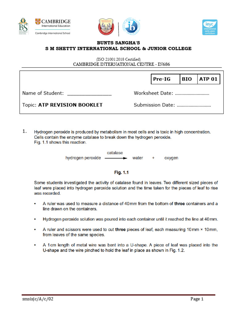 ATP Revision Booklet for Pre-IG Bio | PDF