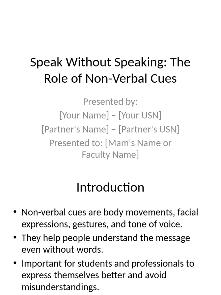 Non Verbal Cues Presentation | PDF