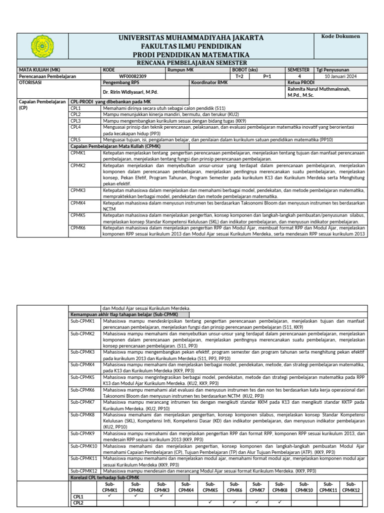 RPS MBKM Perencanaan Pembelajaran | PDF