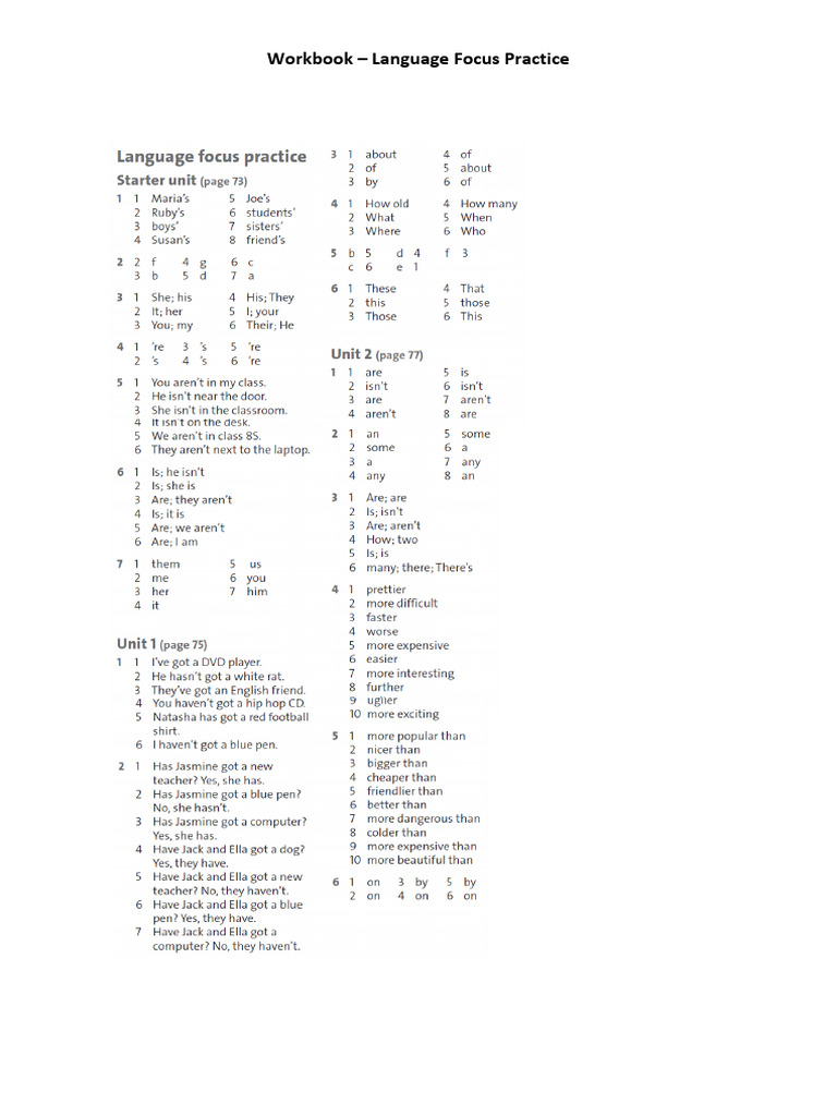 Language Focus Practice Workbook | PDF
