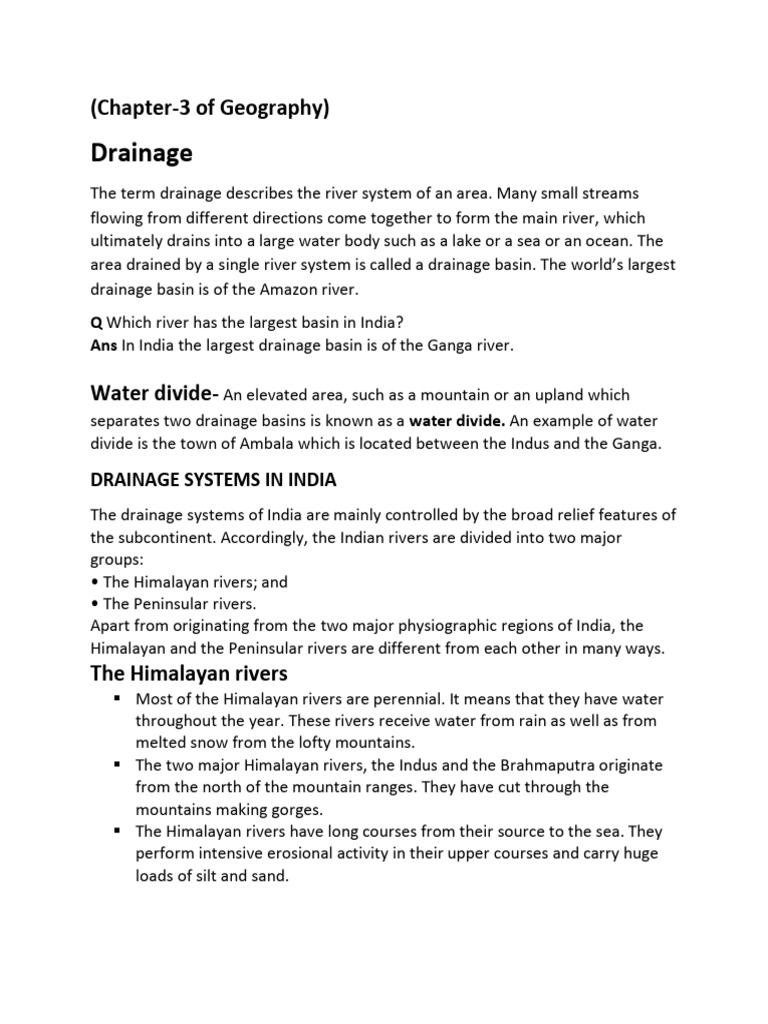 Drainage (Chapter-3 of Geography) | PDF | Indus River | River