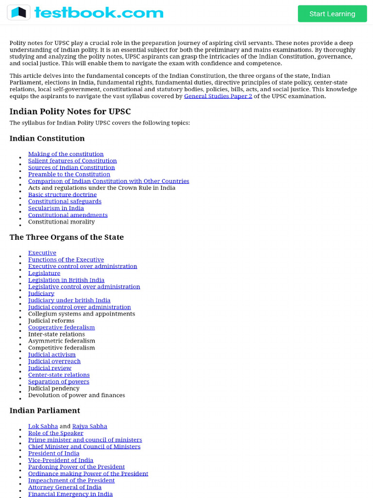 Polity Notes For UPSC - Download Indian Polity Notes PDF | PDF