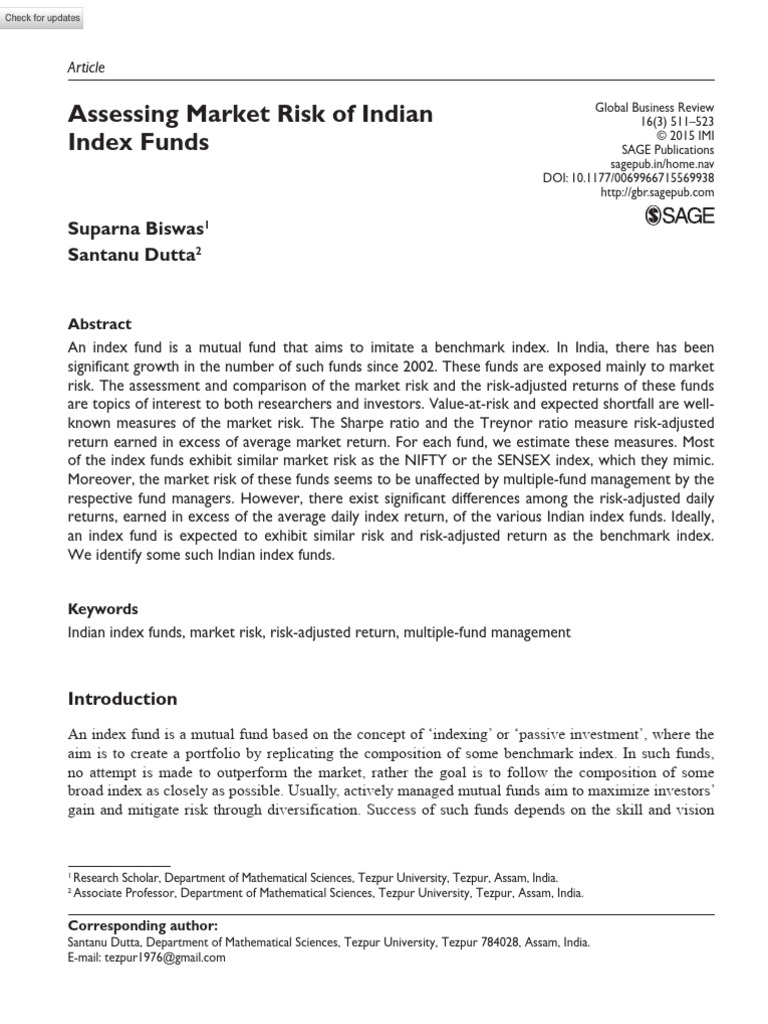 Assessing Market Risk of Indian | PDF | Value At Risk | Financial Risk