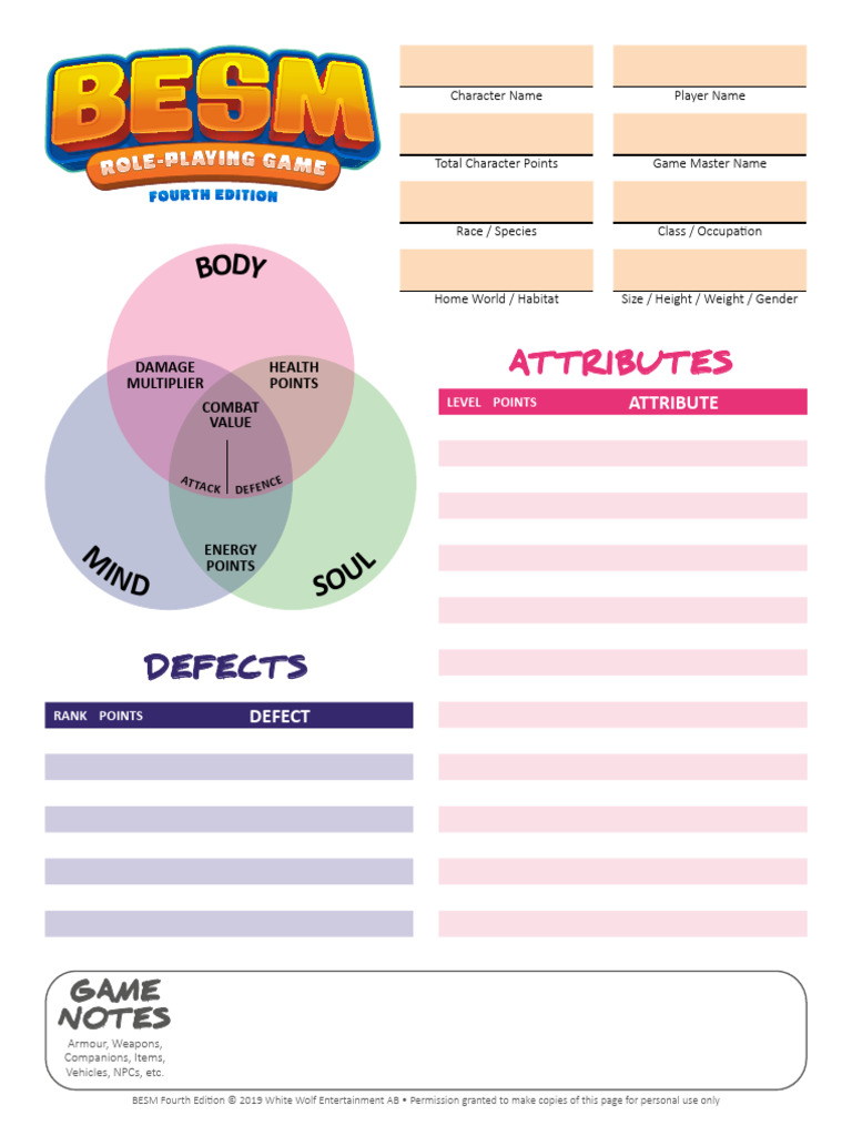 Character Stats for BESM 4th Edition | PDF | Gaming | Role Playing Games