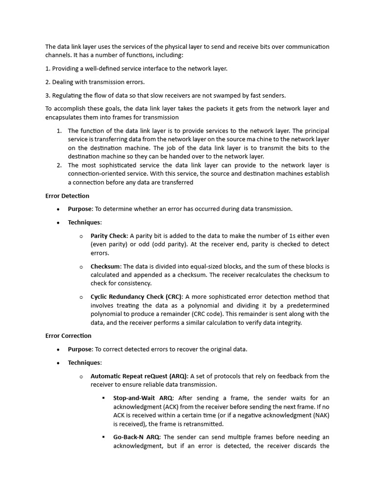 Data Link Layer Design Issues Pdf Error Detection And Correction Transmission Control Protocol