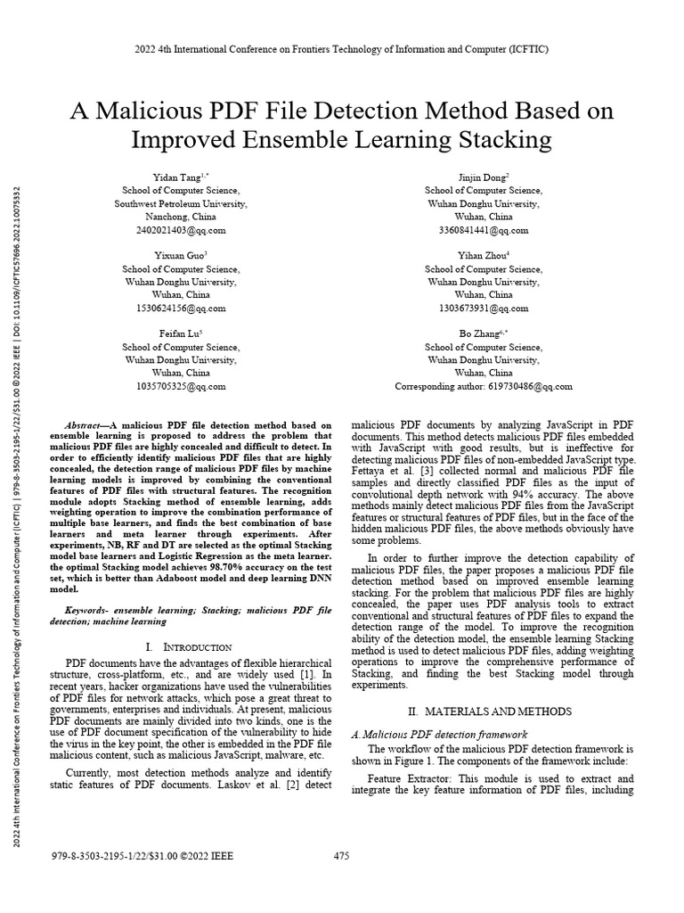 A Malicious PDF File Detection Method Based On Improved Ensemble ...