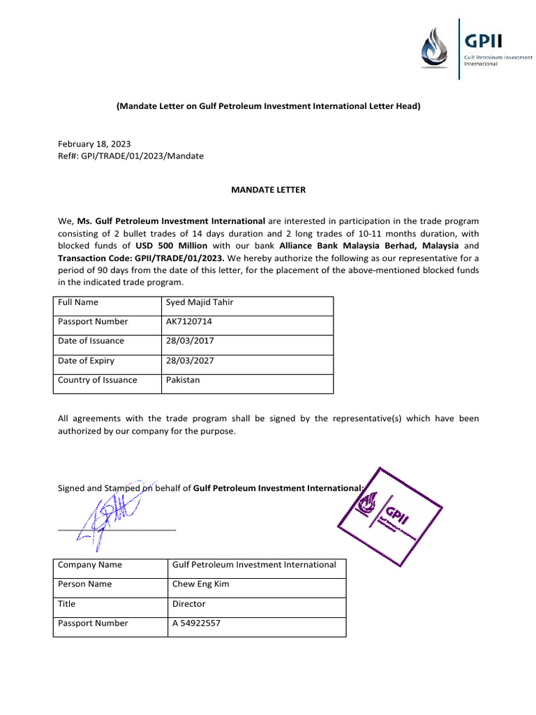 Mandate Letter-1 080319 | PDF