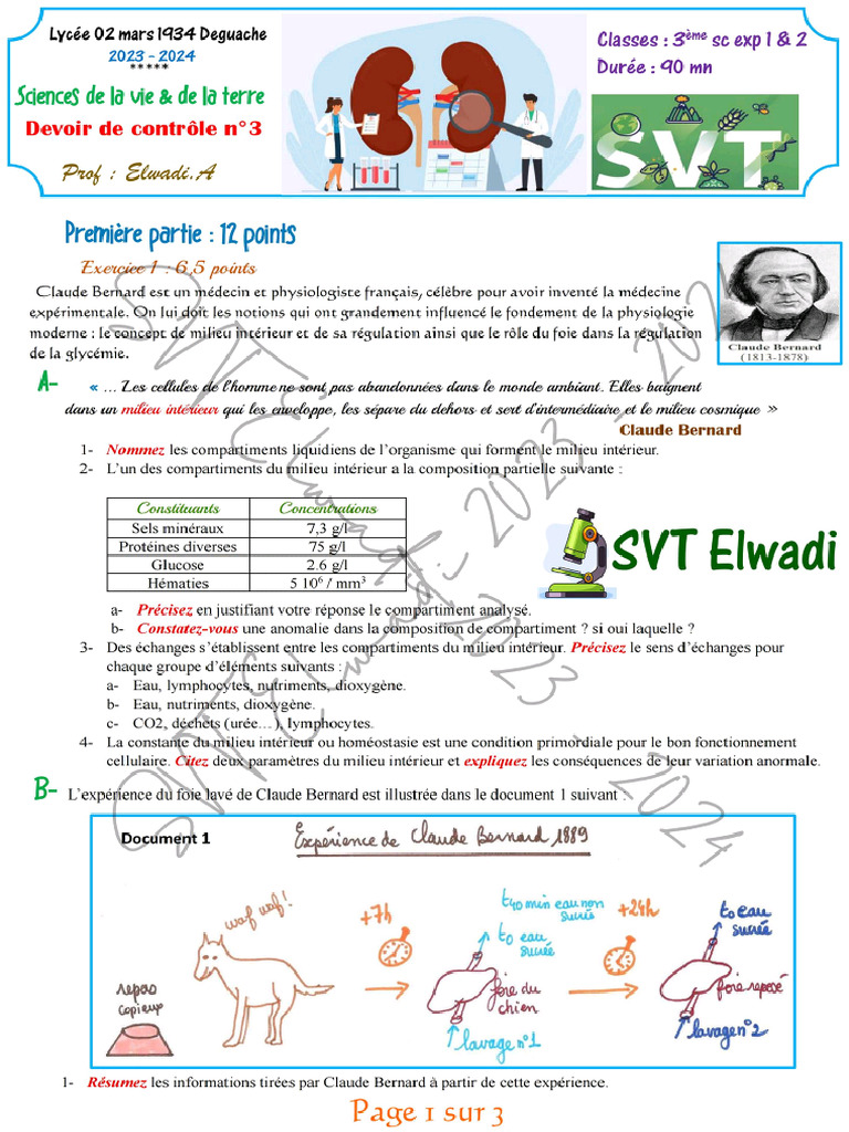 Devoir SVT de Contrôle N °3 | PDF