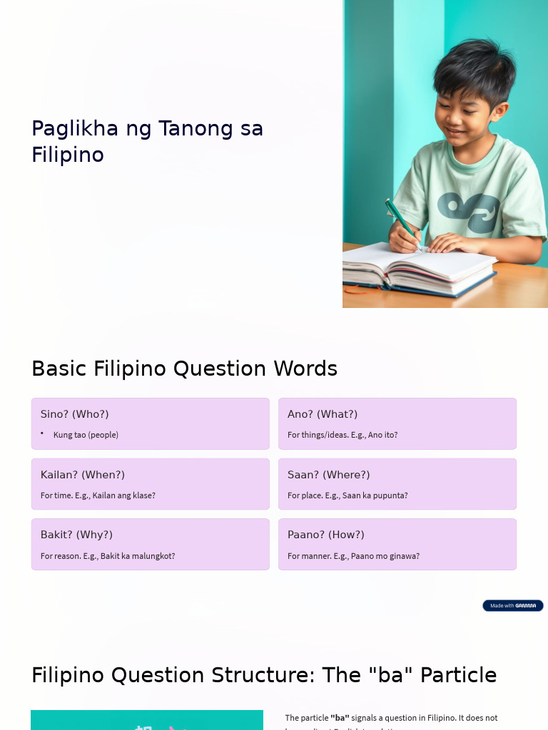 Paglikha NG Tanong Sa Filipino | PDF | Linguistics | Grammar