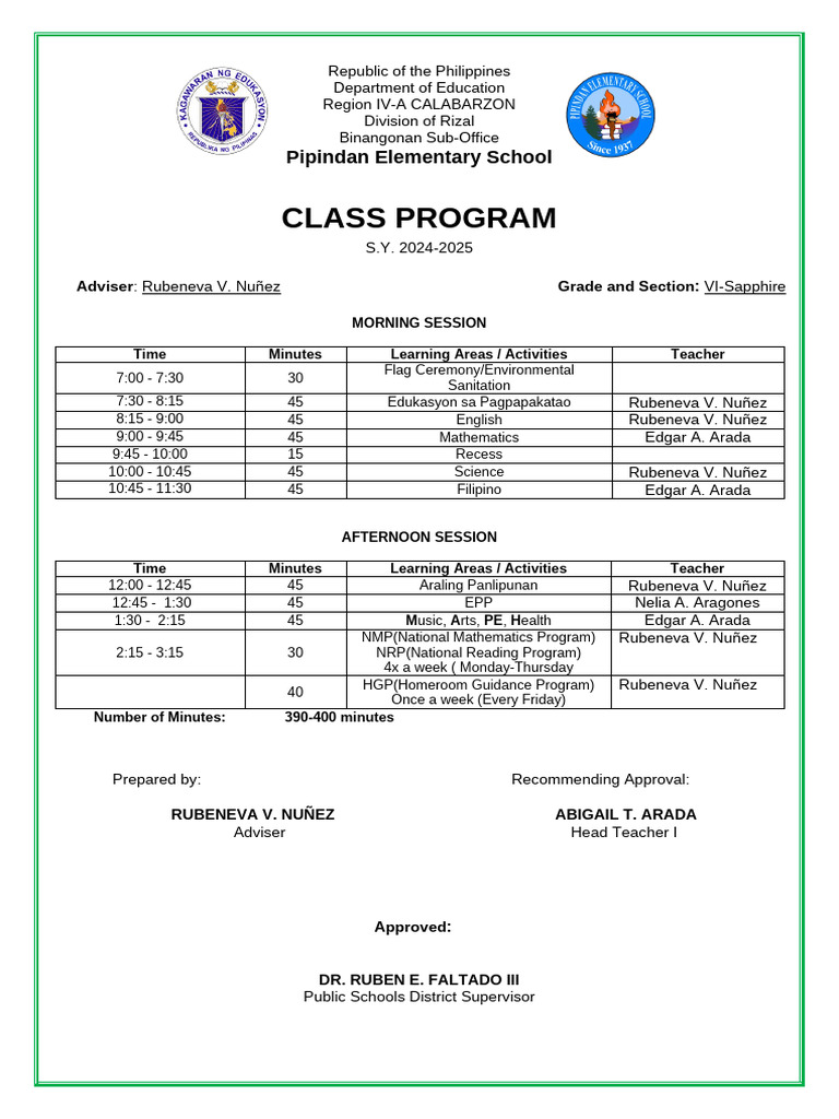 Class Program 2024 2025.SAPPHIRE | PDF | Philippines