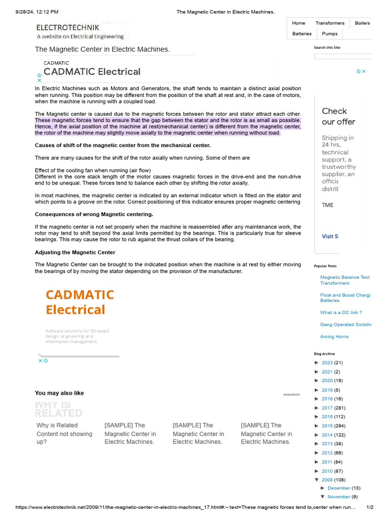The Magnetic Center in Electric Machines | PDF | Electric Motor | Electrical Equipment