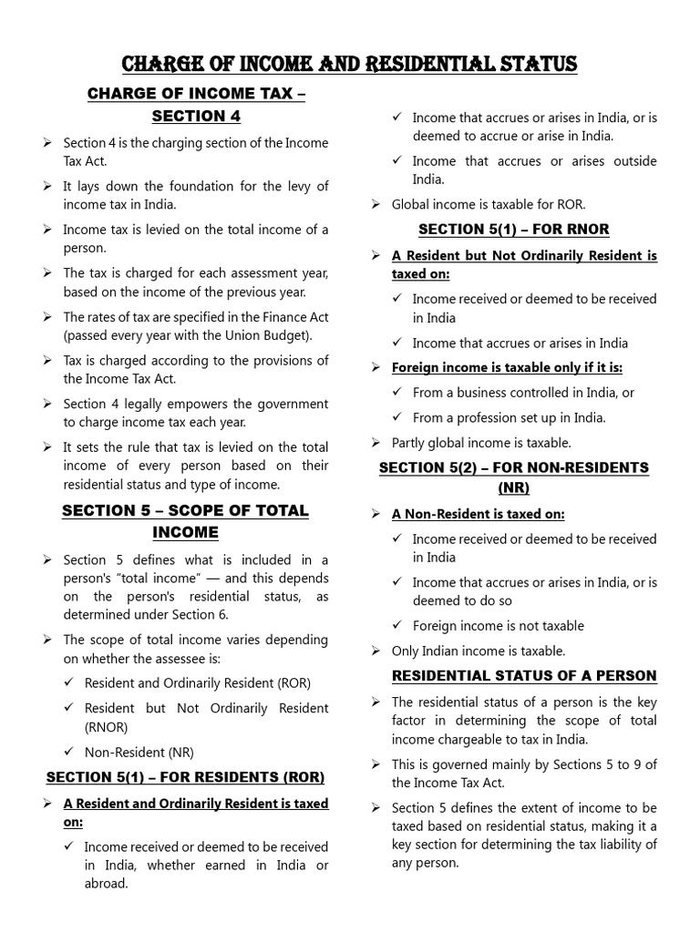 Residence and Scope of Total Income | PDF | Dividend | Taxes