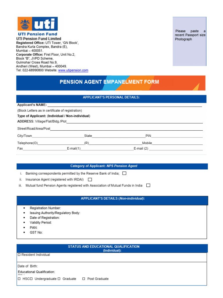 Pension Agent Empanelment Form | PDF | Indemnity | Pension