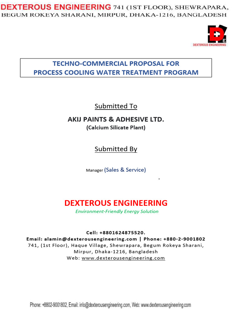 Techno-Commercial Proposal of Process Cooling Water Treatment Chemical ...