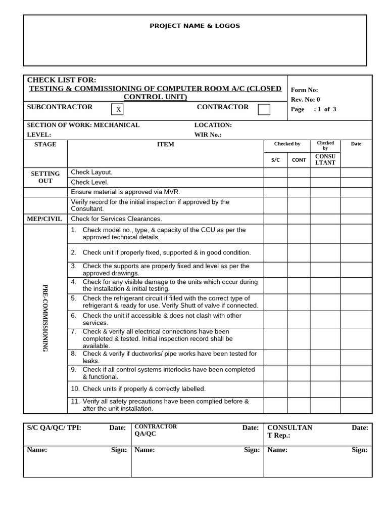 Pre Commissioning Checklist For CCU | PDF | Chess Theory | Chess