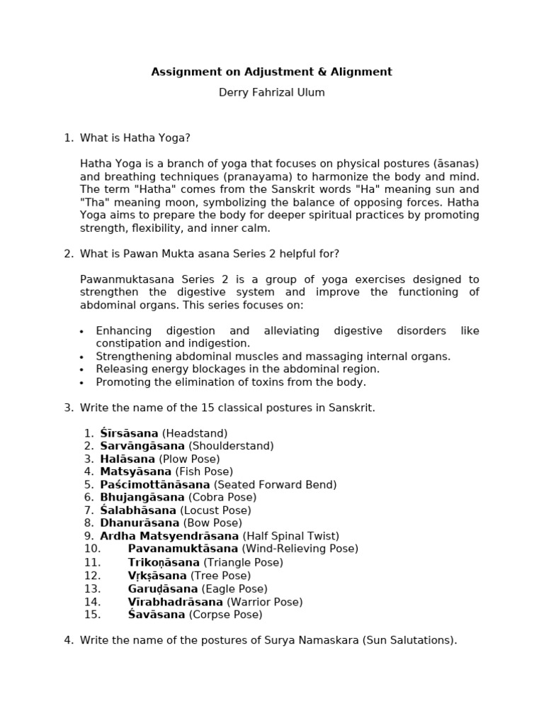 Assignment On Hatha Yoga - Derry Ulum | PDF | Asana | Hatha Yoga