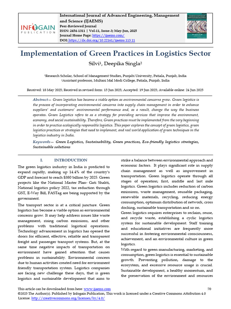 Implementation of Green Practices in Logistics Sector | PDF | Logistics ...