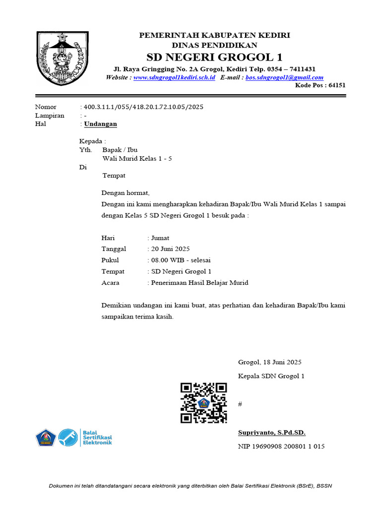 Undangan Penerimaan Rapot 2025 | PDF