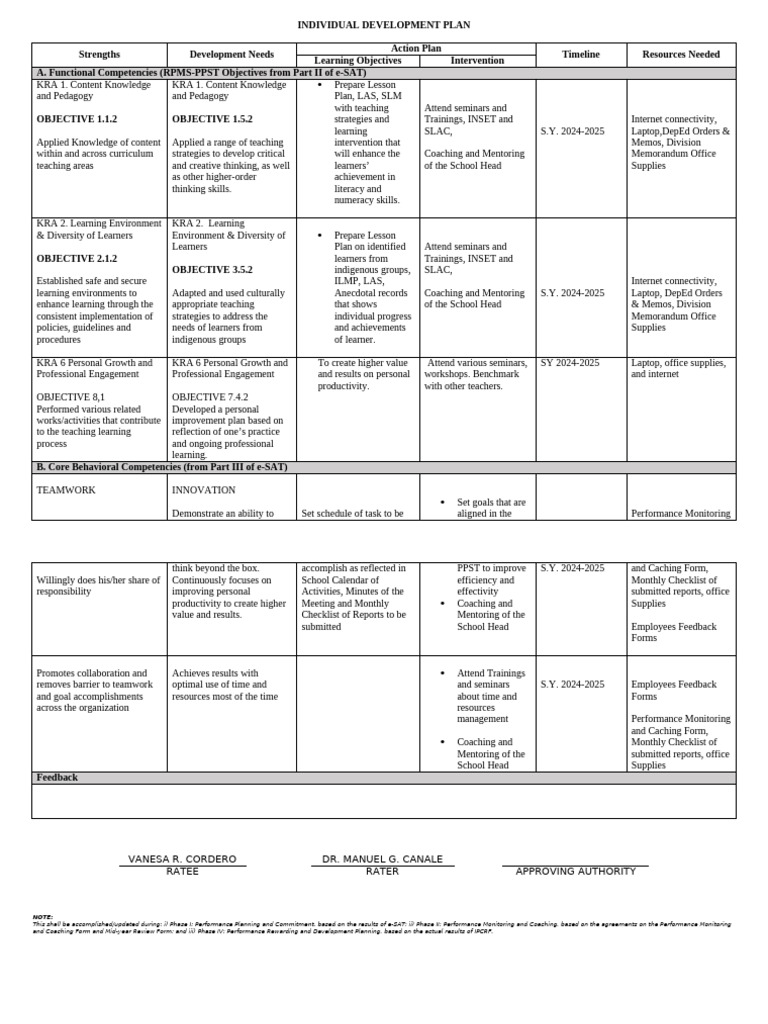 Individual Development Plan for SY 2024-2025 | PDF | Mentorship | Learning