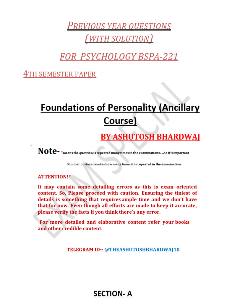 Previous Year Questions OF PSYCHOLOGY ANCILLARY | PDF | Antisocial ...