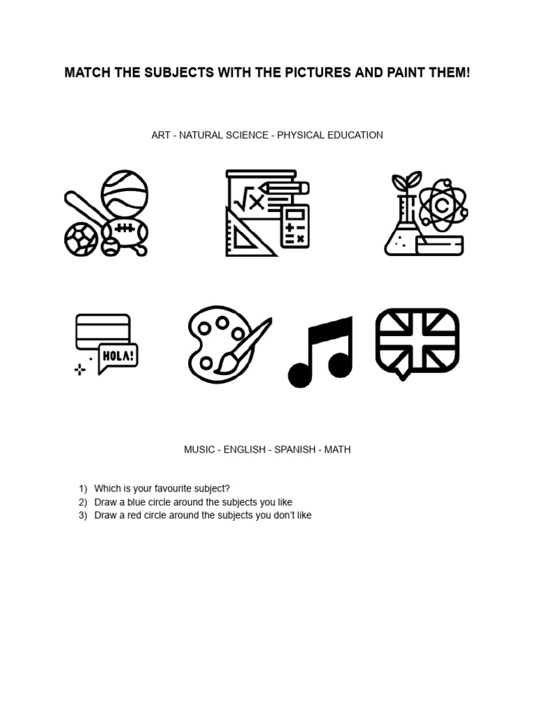 Match The Subjects With The Pictures and Paint Them | PDF