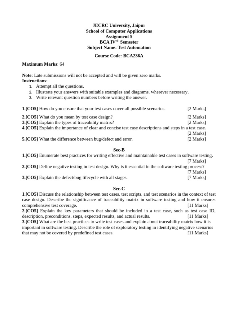 Test Automation Assignment for BCA Students | PDF | Software Testing ...