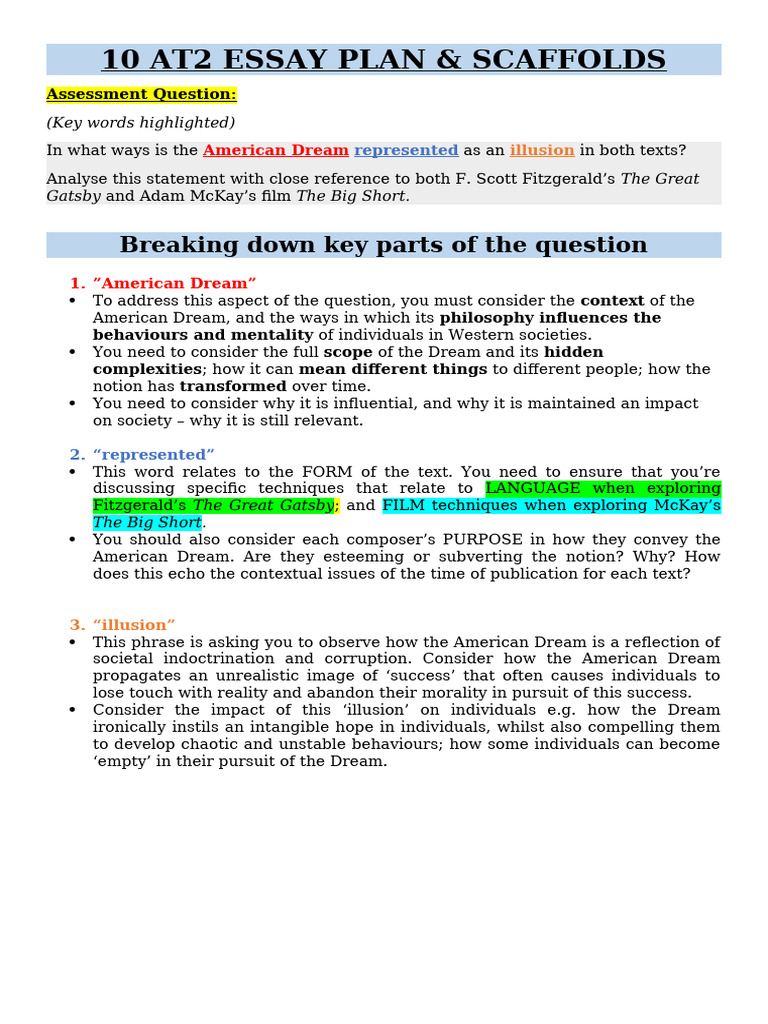10 At2 Essay Scaffold 2024 - Tda | PDF | American Dream
