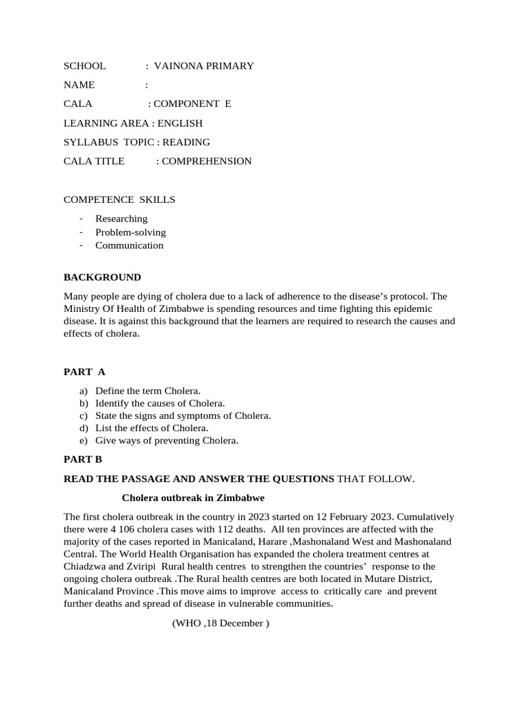 English Cala Component e | PDF | Cholera | World Health Organization