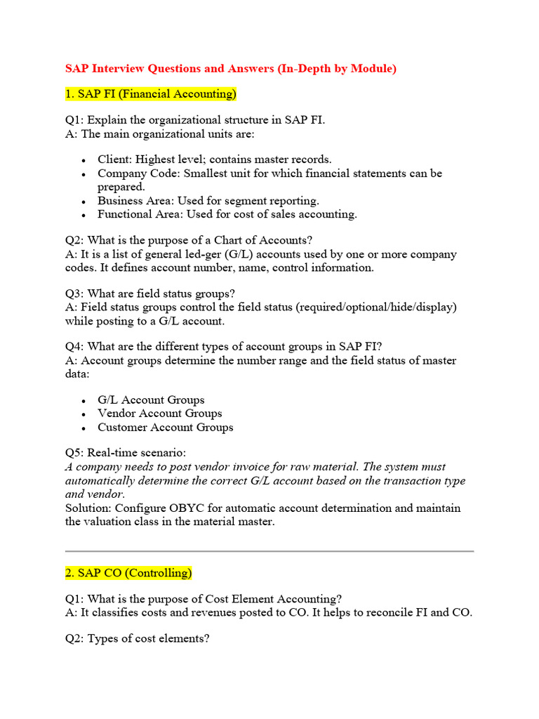 SAP Interview Questions by Module | PDF | Valuation (Finance) | Business