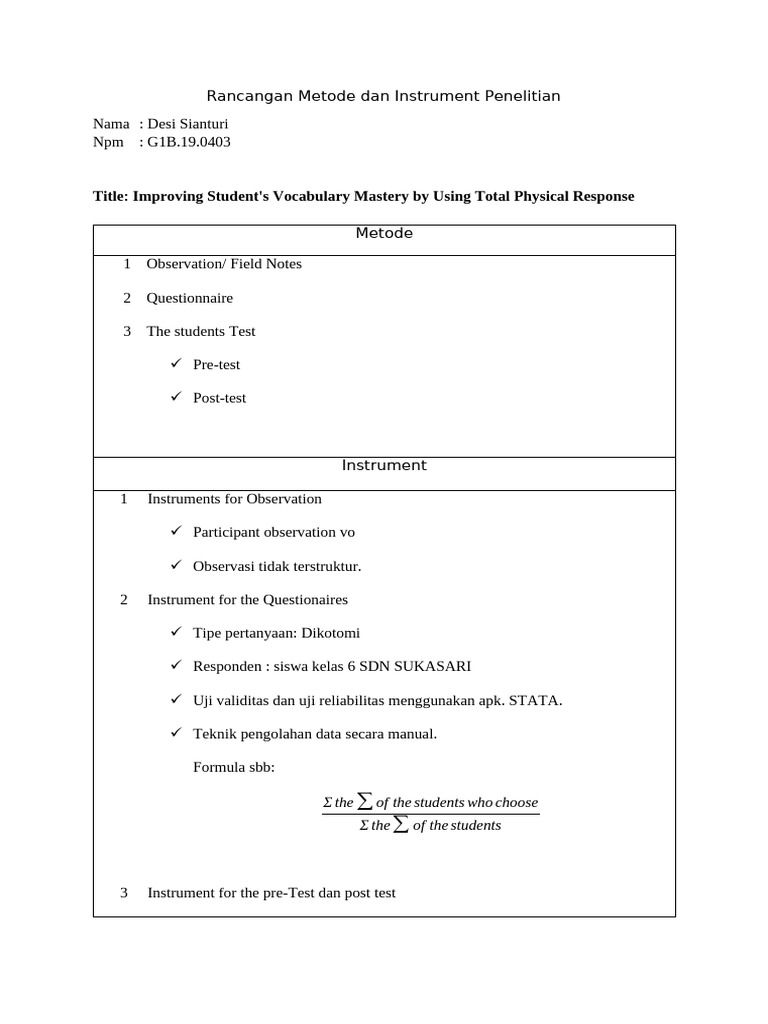 Rancangan Metode Dan Instrument Penelitian | PDF