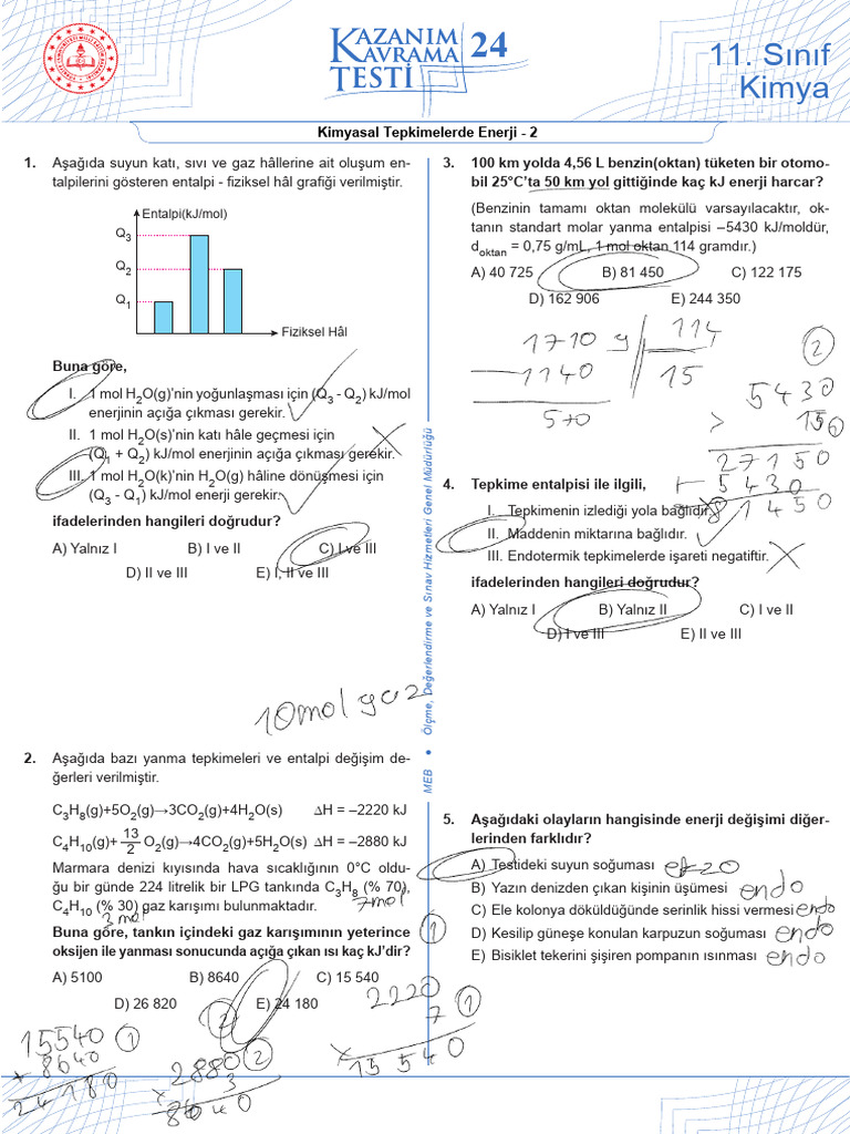Sınıf 11. Sınıf Kimya Kimya: Kimyasal Tepkimelerde Enerji - 2 | PDF