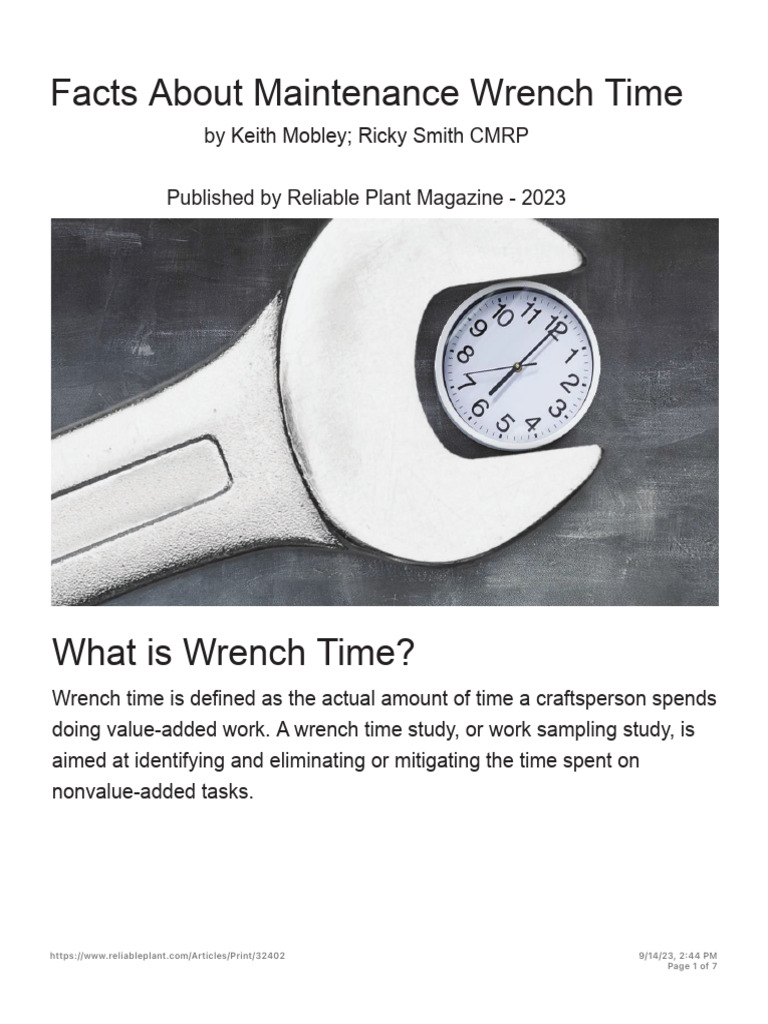 Facts About Maintenance Wrench Time | PDF | Performance Indicator ...