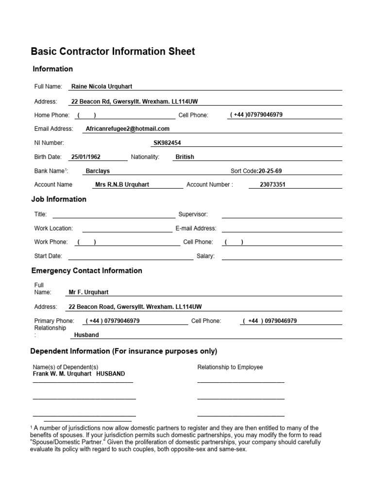 Personnel Information Form | PDF