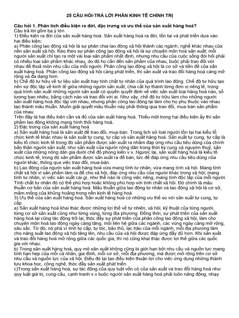 26 Cau Hoi On Tap Kinh Te Chinh Tri Truong Dai Hoc CNTT Thanh Pho Ho C 72107 | PDF