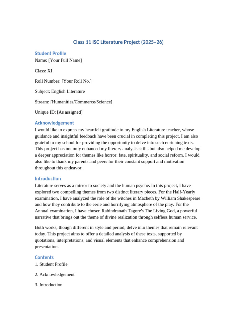 ISC Literature Project 2025 | PDF