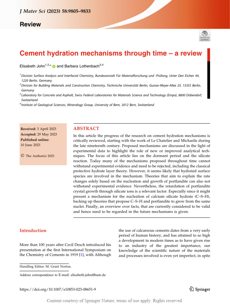 Cement Hydration Mechanisms Through Time - A Revie | PDF | Cement ...