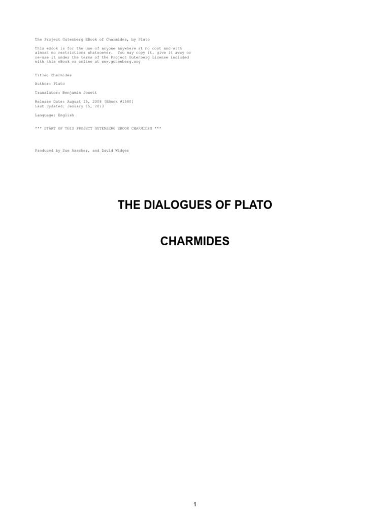 Charmides - Plato, 1998 (30p) | PDF | Grammatical Gender | Plato