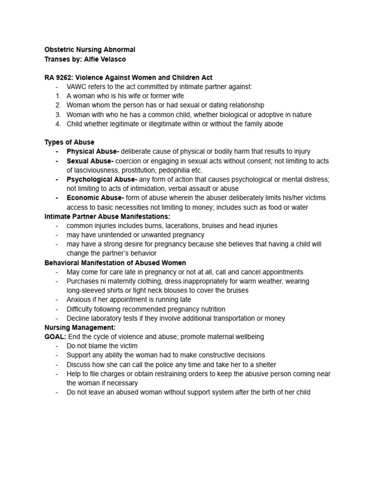 Obstetric Nursing: Managing Abnormalities | PDF | Abortion | Childbirth