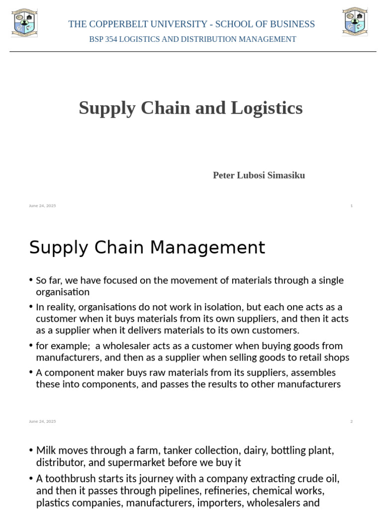 BSP 354 - Lecture 1 - Logistics and Supply Chain Part 2 | PDF | Supply Chain | Supply Chain ...