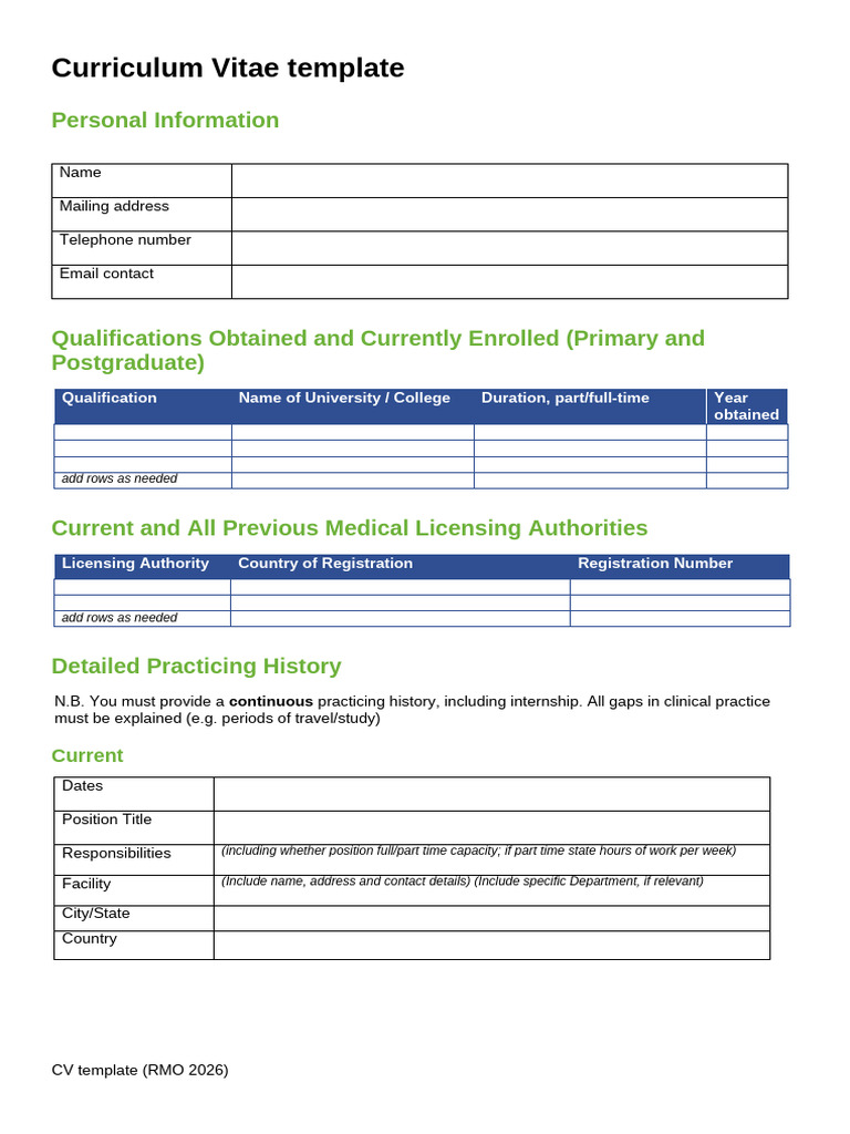 RMO 2026 CV Template | PDF | Health Care